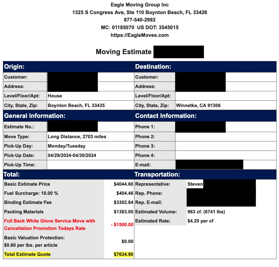 Eagle Moving Group Review 2024 | Moving Feedback