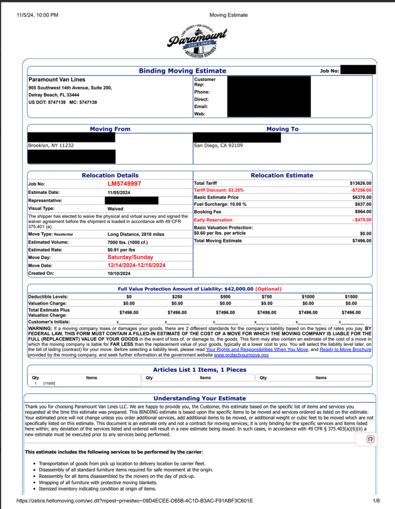 Paramount Van Lines Review 2025 | Moving Feedback